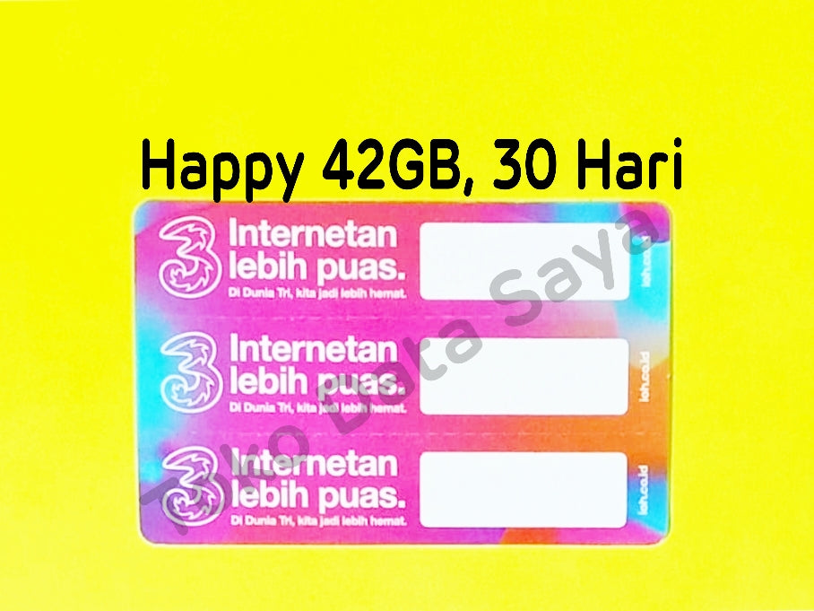 Voucher Kuota Data 3 / Three / Tri PM4 / Happy 42GB (NEW FULL KUOTA), – Sugih Global Komunika