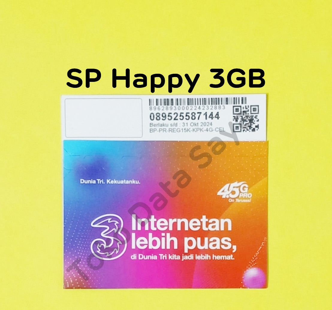 Perdana Kuota Data 3 / Three / Tri Happy 3GB – Sugih Global Komunika